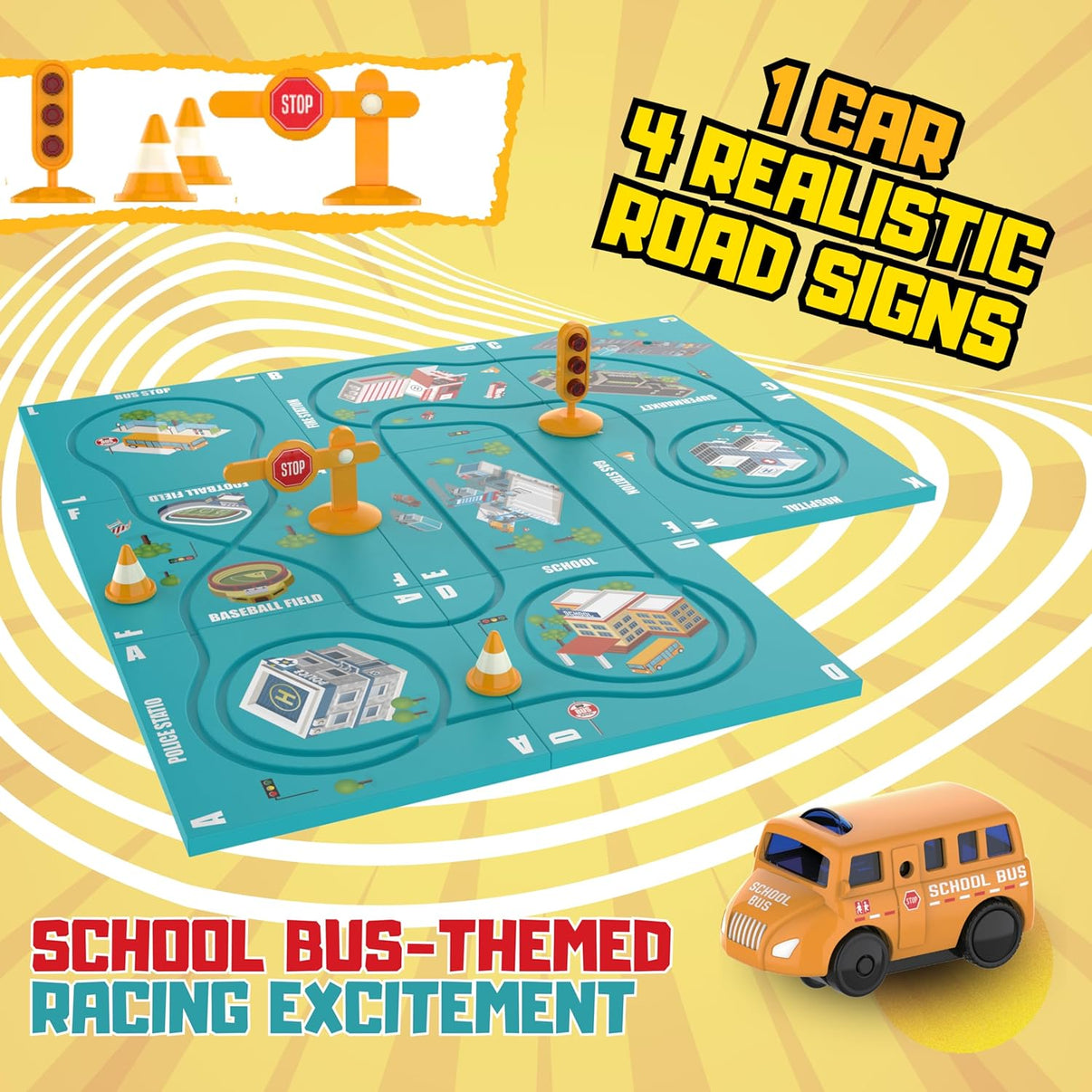 (13 Piece) Puzzle Racer Kids Car Track Set - Magnet Toddler Race Track ...